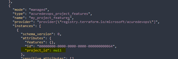 Importing azuredevops_project_features always causes a replace on subsequent plan · Issue #464 ...