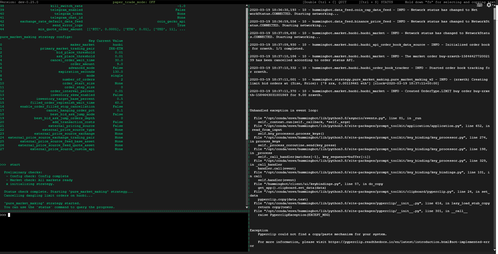 [BUG] Start, Stop, Start error · Issue #1519 · hummingbot/hummingbot · GitHub