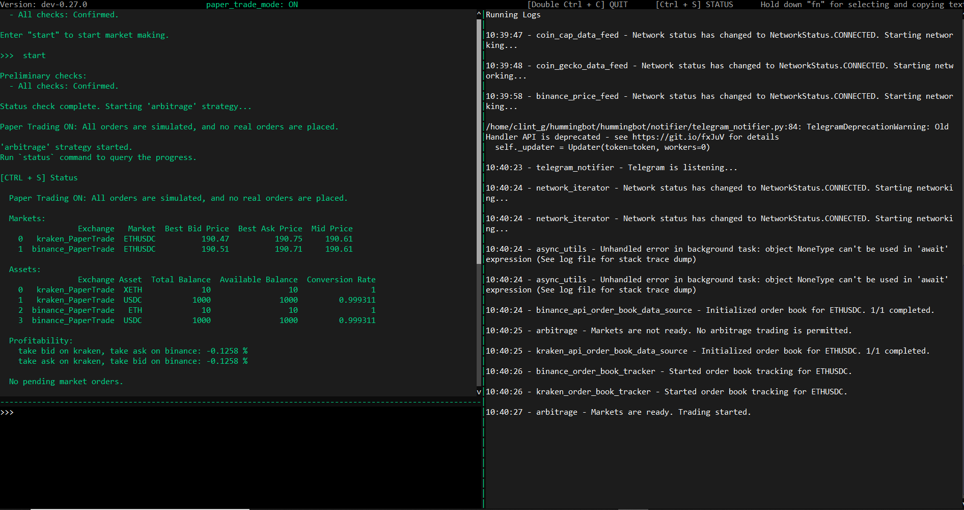 [BUG] Arbitrage using Kraken - ERROR - Unhandled error in background task: can only concatenate ...