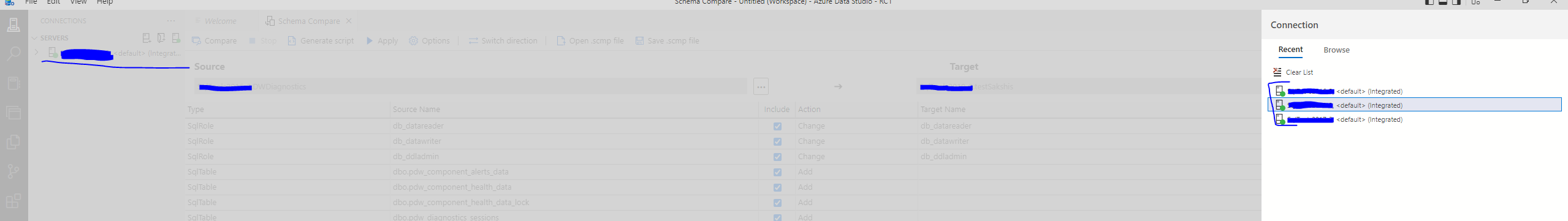 New connection from schema compare doesn't show up in Active ... New connection from schema compare doesn't show up in Active ...