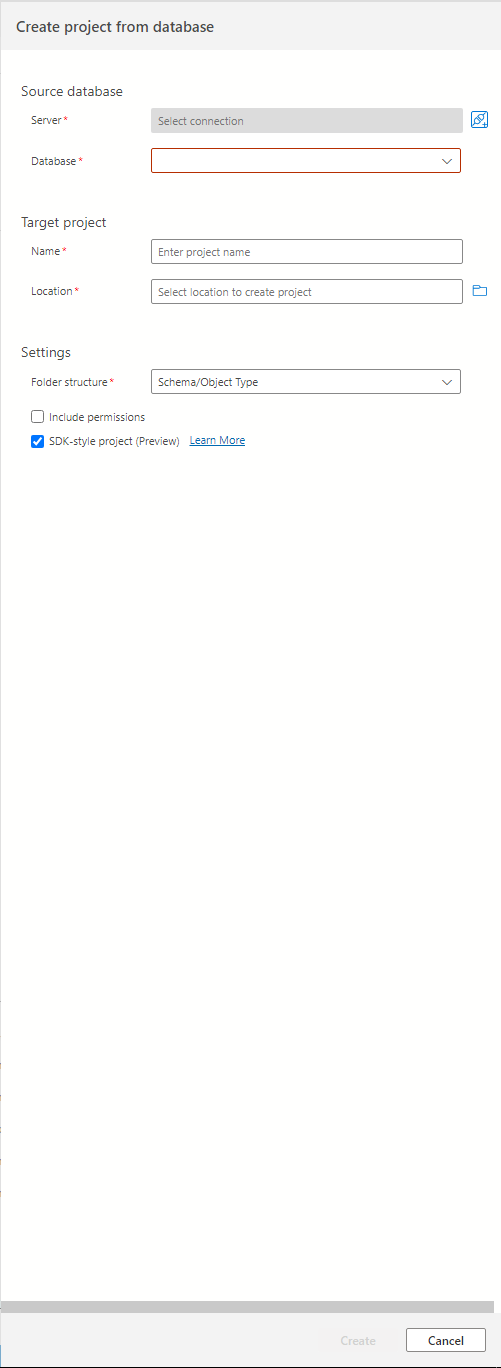 Create project from db and update project from db dialogs have an additional scroll bar · Issue ...