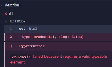 cy.get(selector).type('HIDDEN', {log:false}) does not hide 'HIDDEN' in certain situations ...