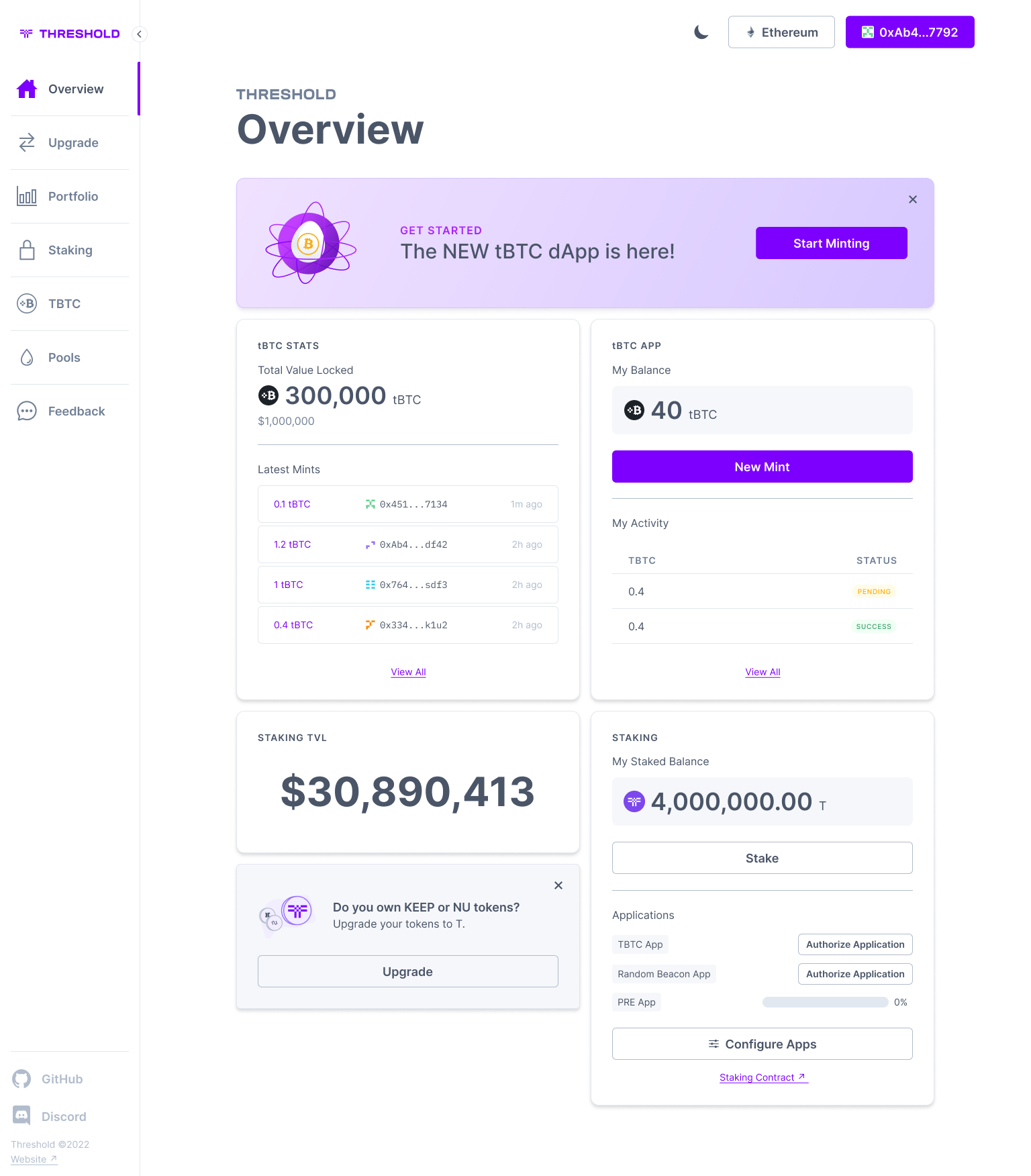 Design: tBTC Protocol History on Overview & Bridge Empty State in dApp · Issue #462 · threshold ...
