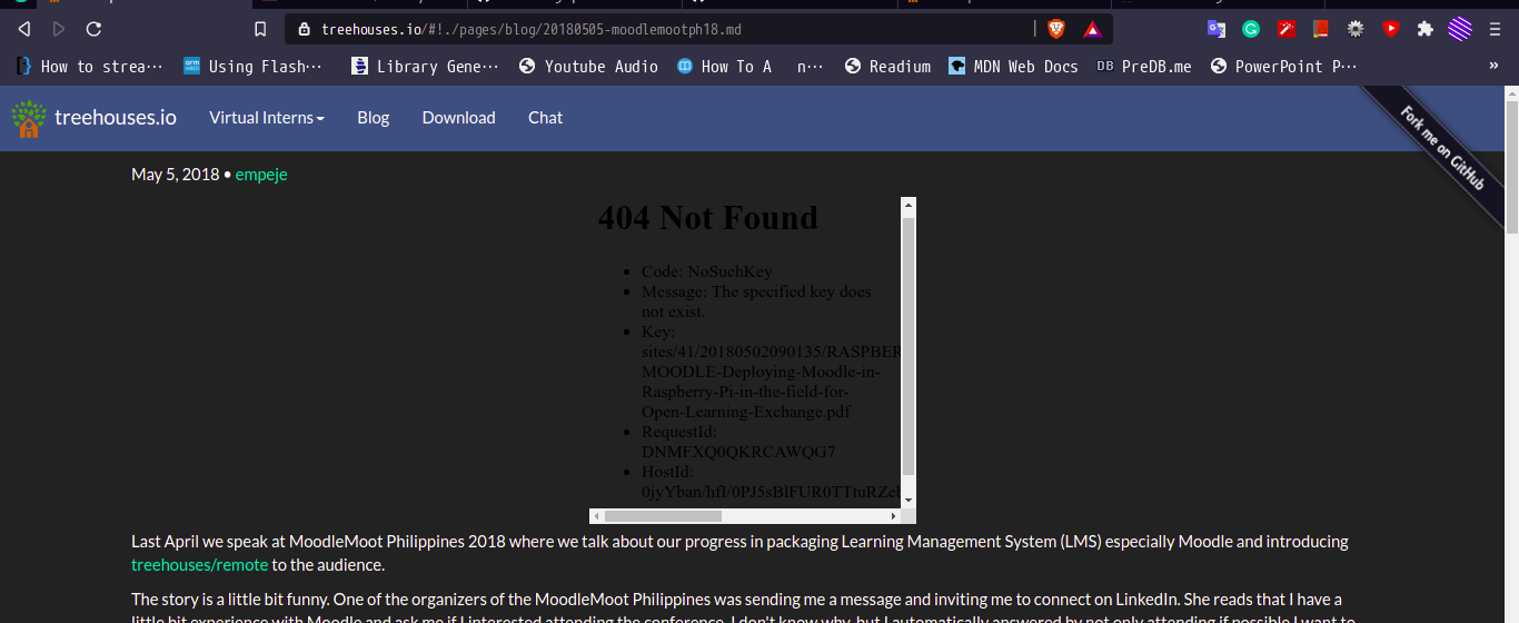 404 error in treehouses.io in MoodleMoot Philippines 2018 blog post · Issue #831 · treehouses ...