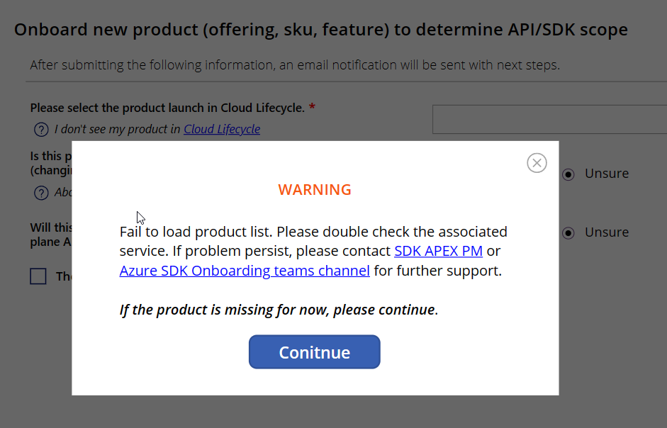 Engagement Experience: Errors loading Onboard APEX Product and Create a Release Plan pages ...
