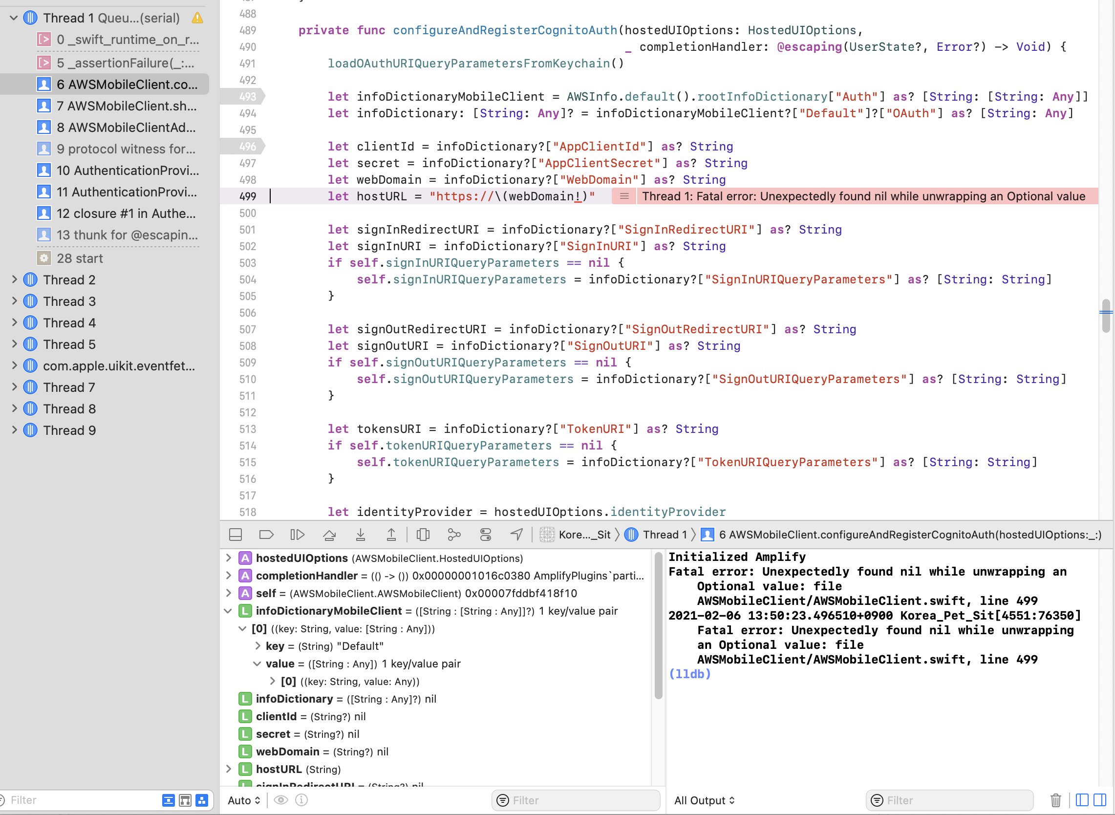 Constant variable webDomain is nil - App crashes · Issue #1058 · aws-amplify/amplify-swift · GitHub
