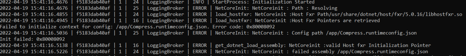 HostFxr fails to Initialize the host context when tried from a Native Code which is a Part of ...