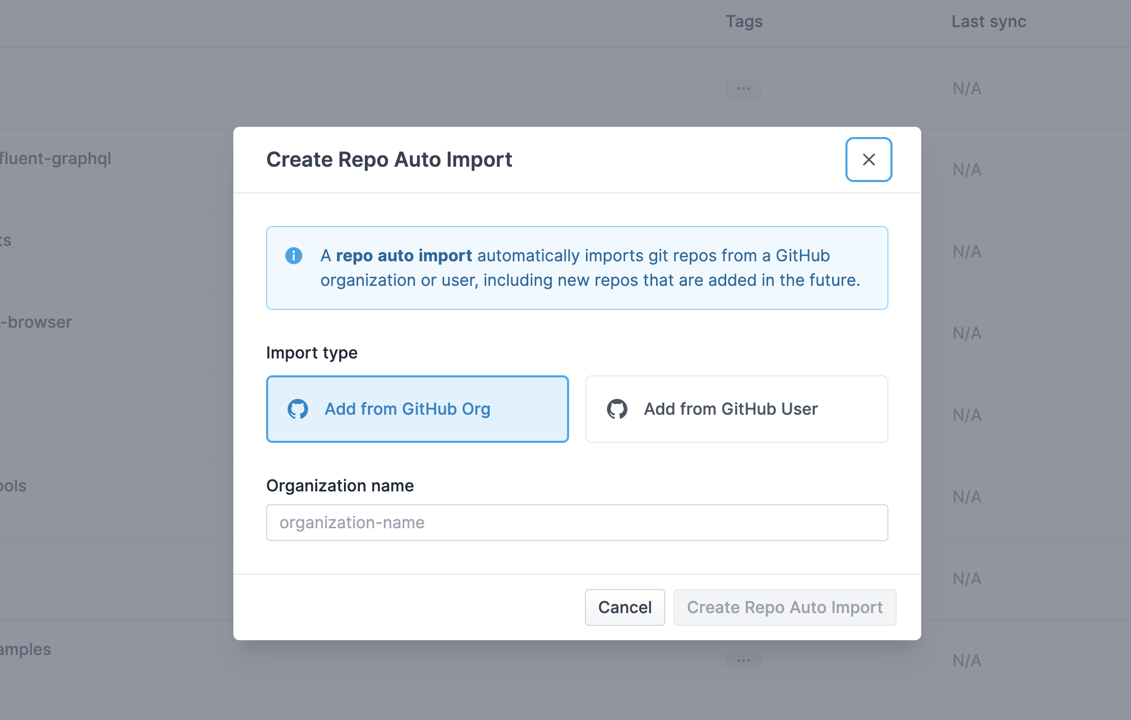 Update Text In `create Repo Auto Import` Modal · Issue 210 · Mergestatmergestat · Github 