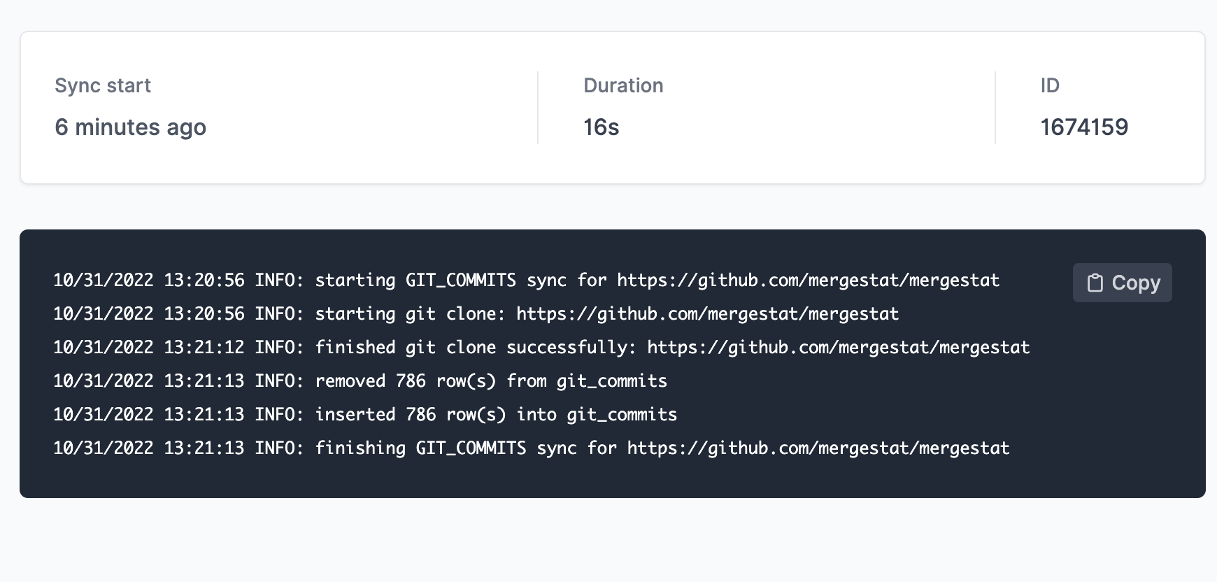 Copy Button In Logs Does Not Work · Issue 479 · Mergestat Mergestat