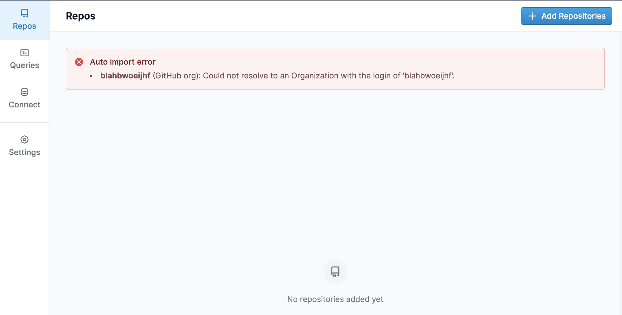 When a repo auto import encounters and error, link in the callout to ...