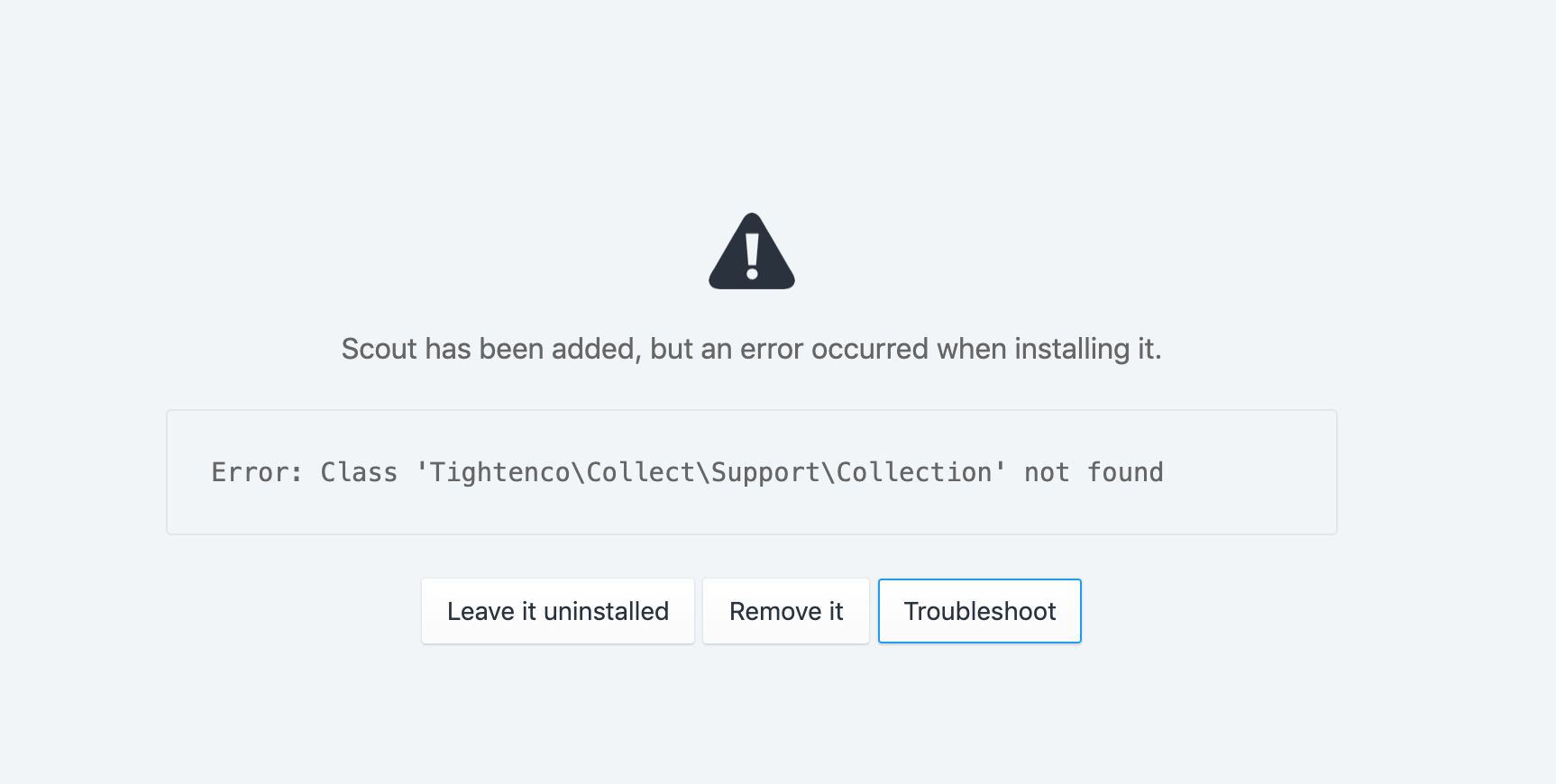 Exception 'Error' with message 'Class 'Tightenco\Collect\Support\Collection' not found' in /var ...