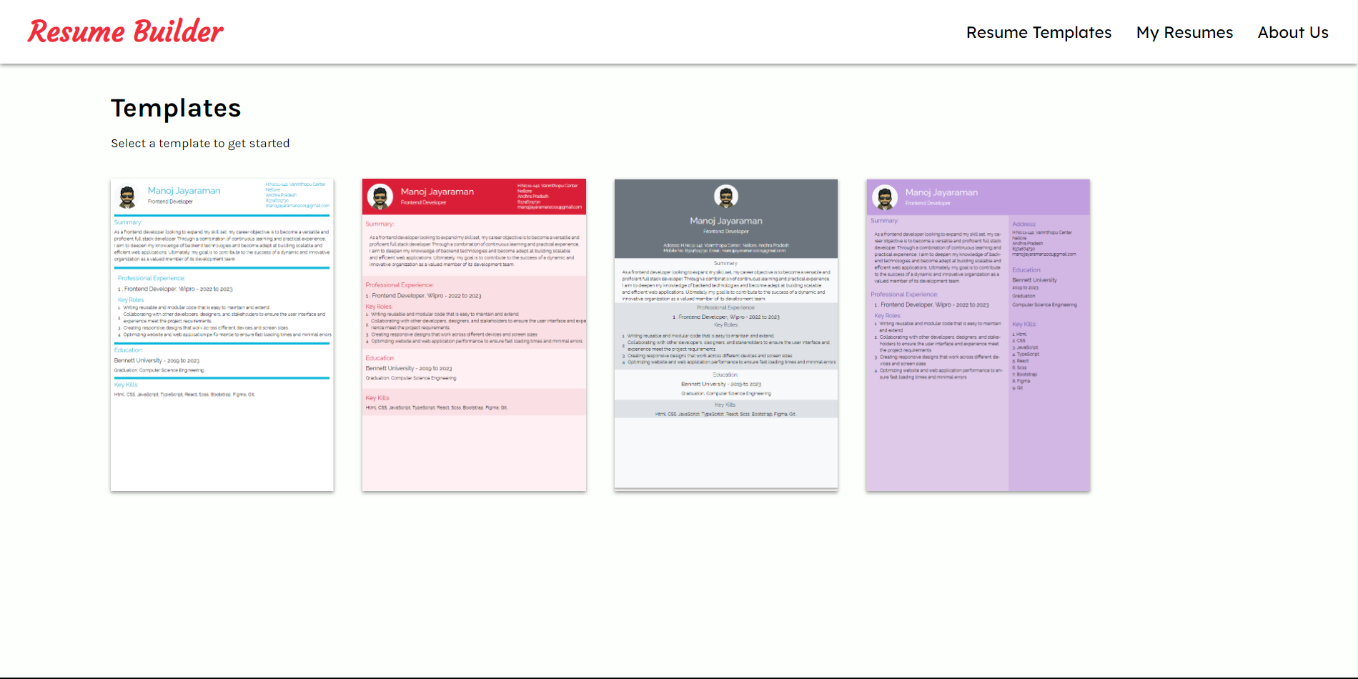 GitHub - manoj-jayaraman2001/resume-builder: A simple and intuitive ...