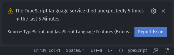 Typescript crashing or so · Issue #139875 · microsoft/vscode · GitHub