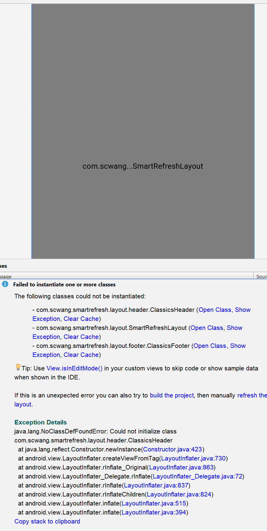 在 Android studio 中无法预览布局 · Issue #1039 · scwang90/SmartRefreshLayout · GitHub