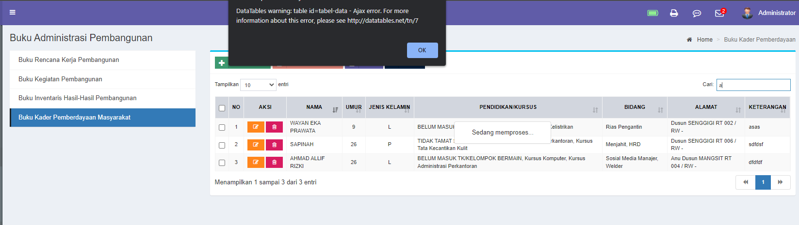 Bug/error: Pencarian dan pengurutan di modul buku kader tidak berjalan · Issue #4700 · OpenSID ...