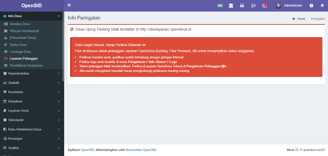 Icon gear dan link pengaturan tidak dapat menampilkan pop token layanan · Issue #6047 · OpenSID ...