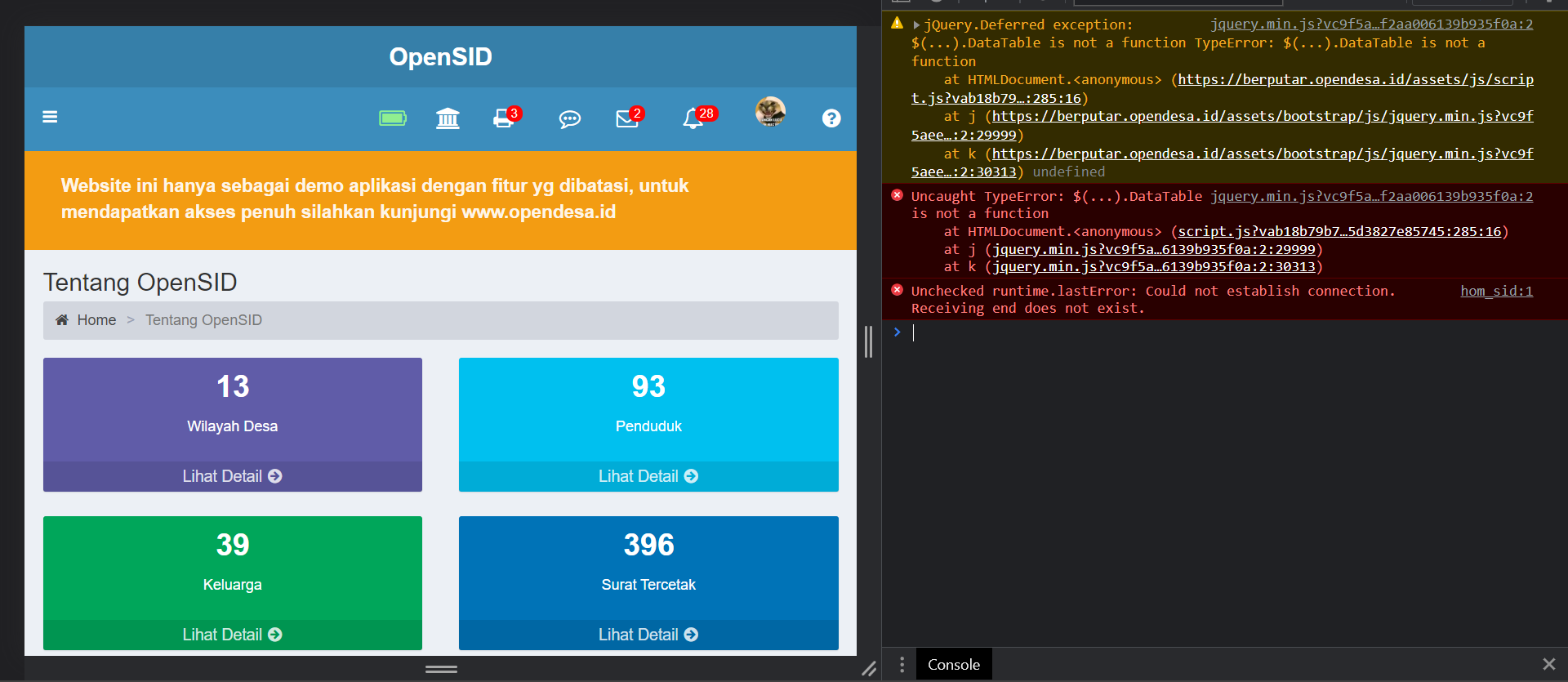 Bugerror Error Load Datatables Pada Halaman Home · Issue 6583 · Opensidopensid · Github