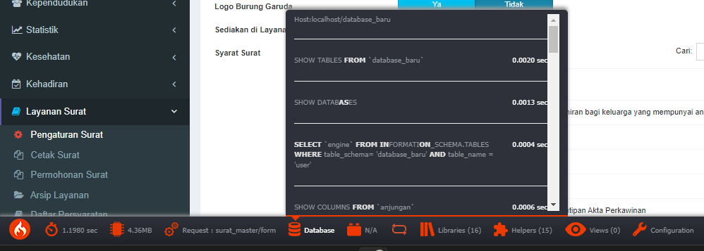 Permintaan fitur: Menambahkan log query yang dihasilkan oleh eloquent ketika proses development ...
