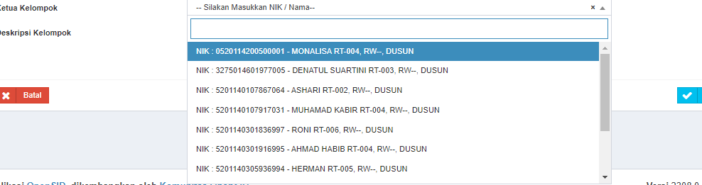 Bug/error: Nama Dusun tidak tampil pada daftar penduduk saat pilih ketua/anggota kelompok ...