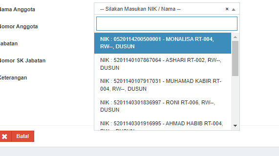 Bugerror Nama Dusun Tidak Tampil Pada Daftar Penduduk Saat Pilih Ketuaanggota Kelompok 