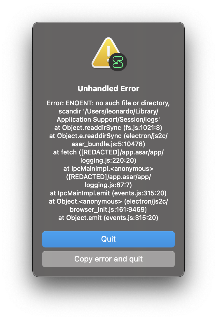 Show Debug Log "Unhandled Error" · Issue #2074 · oxen-io/session-desktop · GitHub