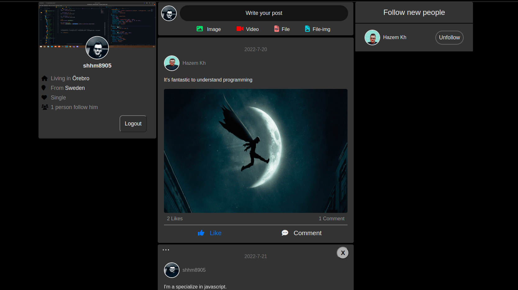 GitHub - shhm8905/Kh-social: As a user, you can follow a new user, create your own post, like ...
