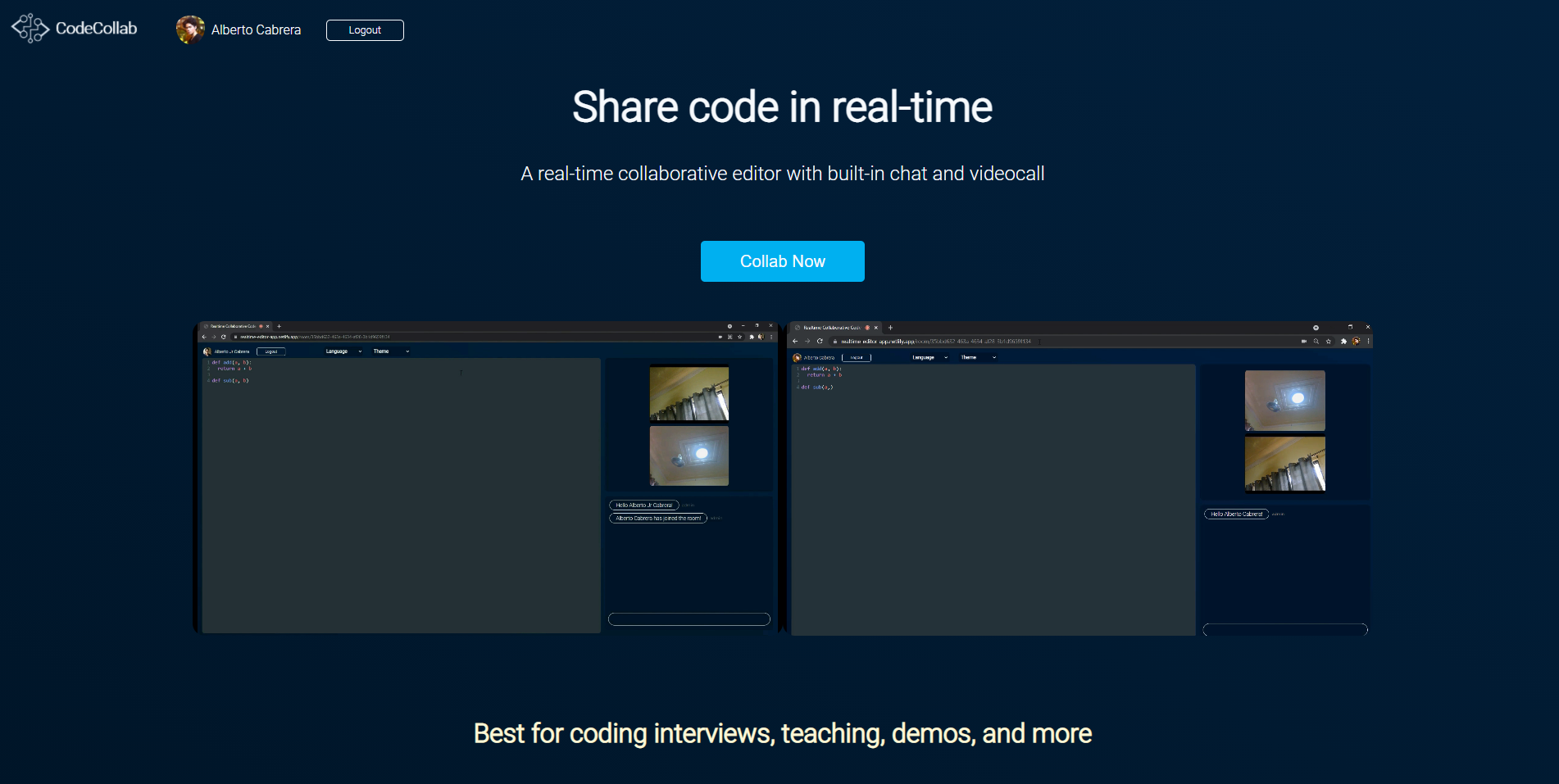 GitHub - AlbertoCabreraJr/collaborative-editor-with-video-call-and-chat ...
