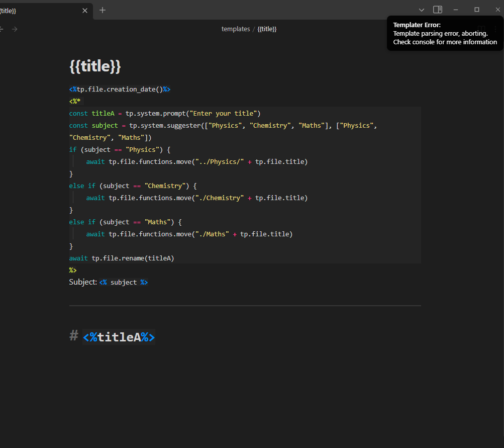 Templater not renaming or moving even with await keyword · Issue #1086 ...