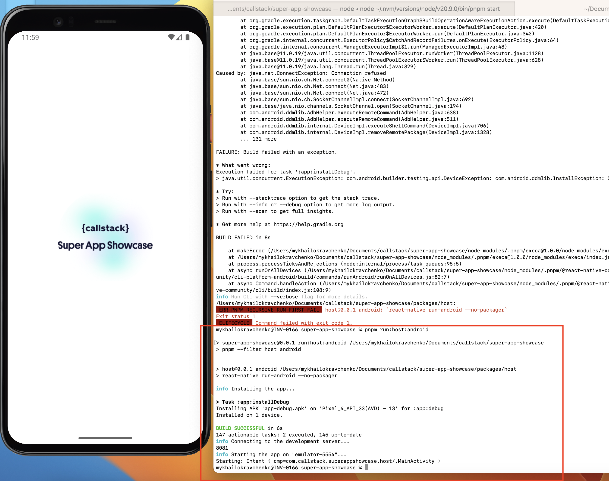 Failed to launch Android & Failed to install Pods and launch IOS · Issue #74 · callstack/super ...