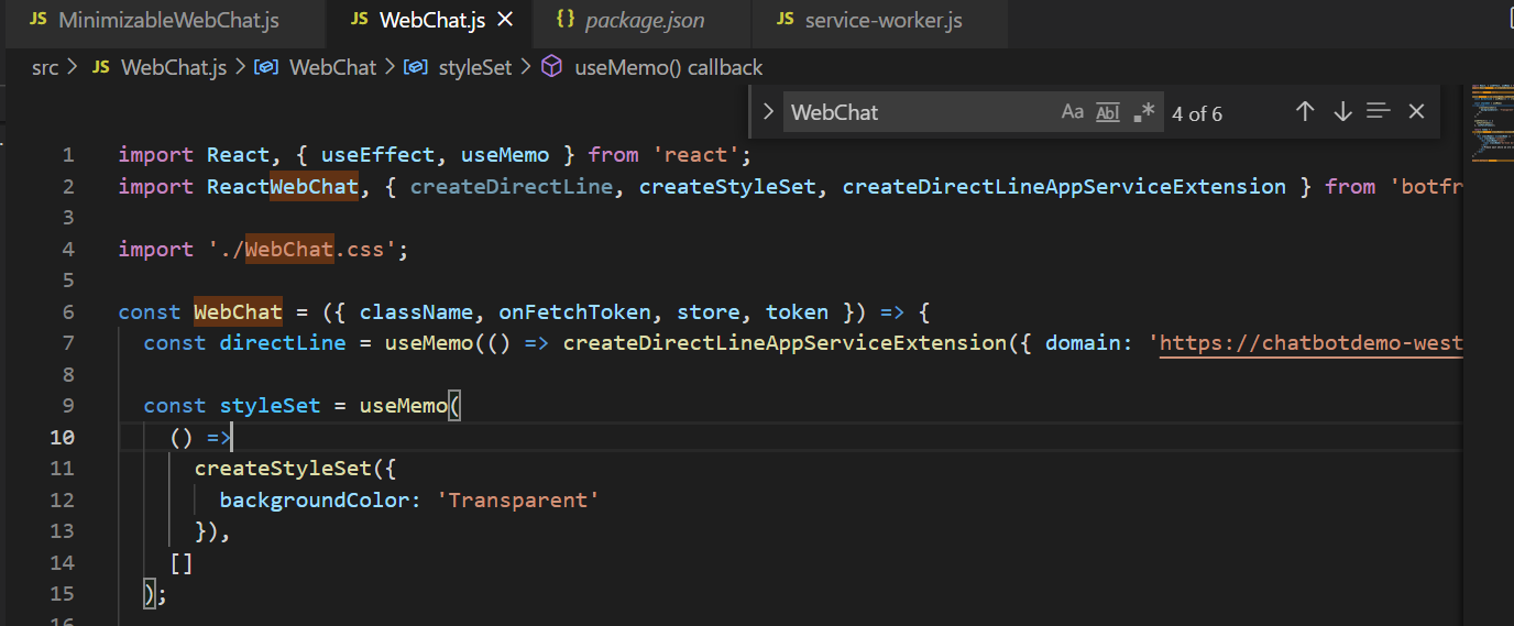 Not able to integrate createDirectLineAppServiceExtension in a.minimizable-web-chat sample ...