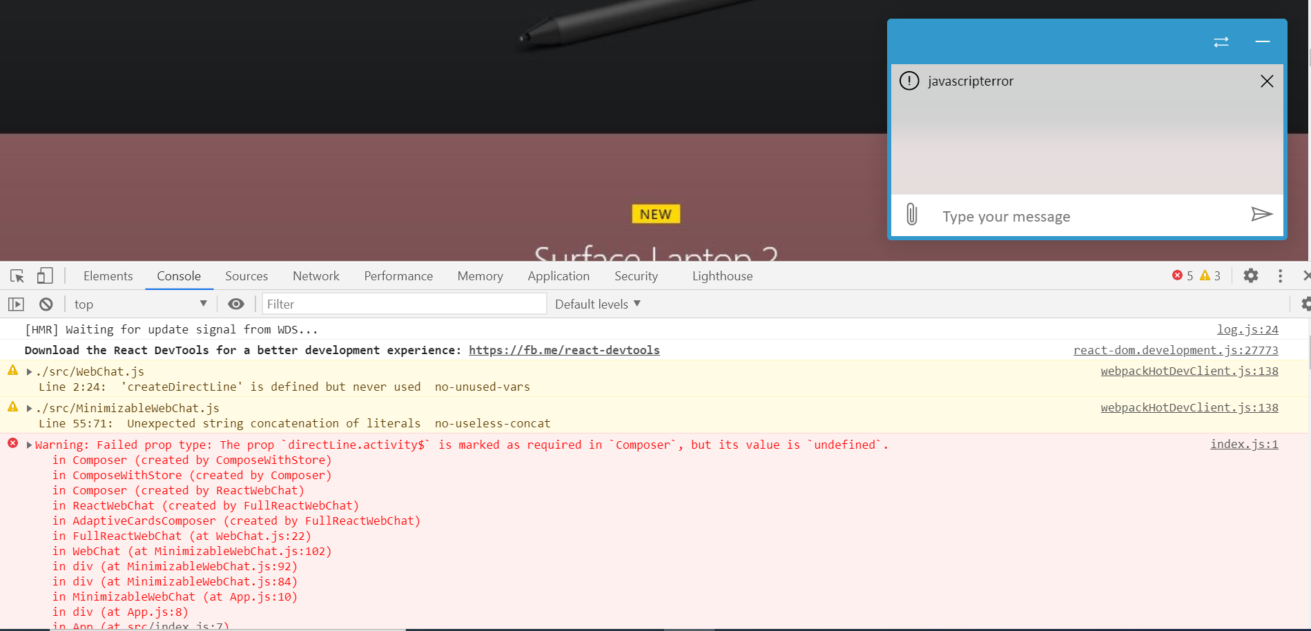 Not able to integrate createDirectLineAppServiceExtension in a.minimizable-web-chat sample ...