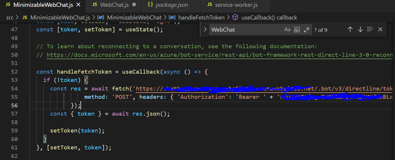 Not able to integrate createDirectLineAppServiceExtension in a.minimizable-web-chat sample ...
