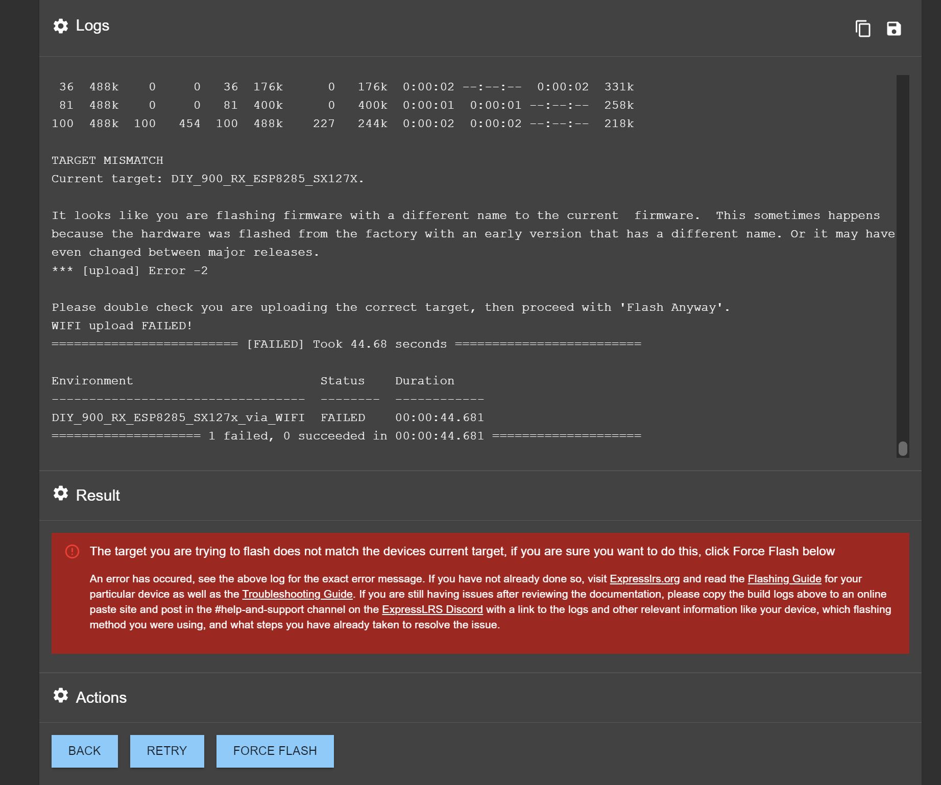 Can not update RX from 3.1.1 to 3.1.2 via WiFi - TARGET MISMATCH · Issue #2014 · ExpressLRS ...