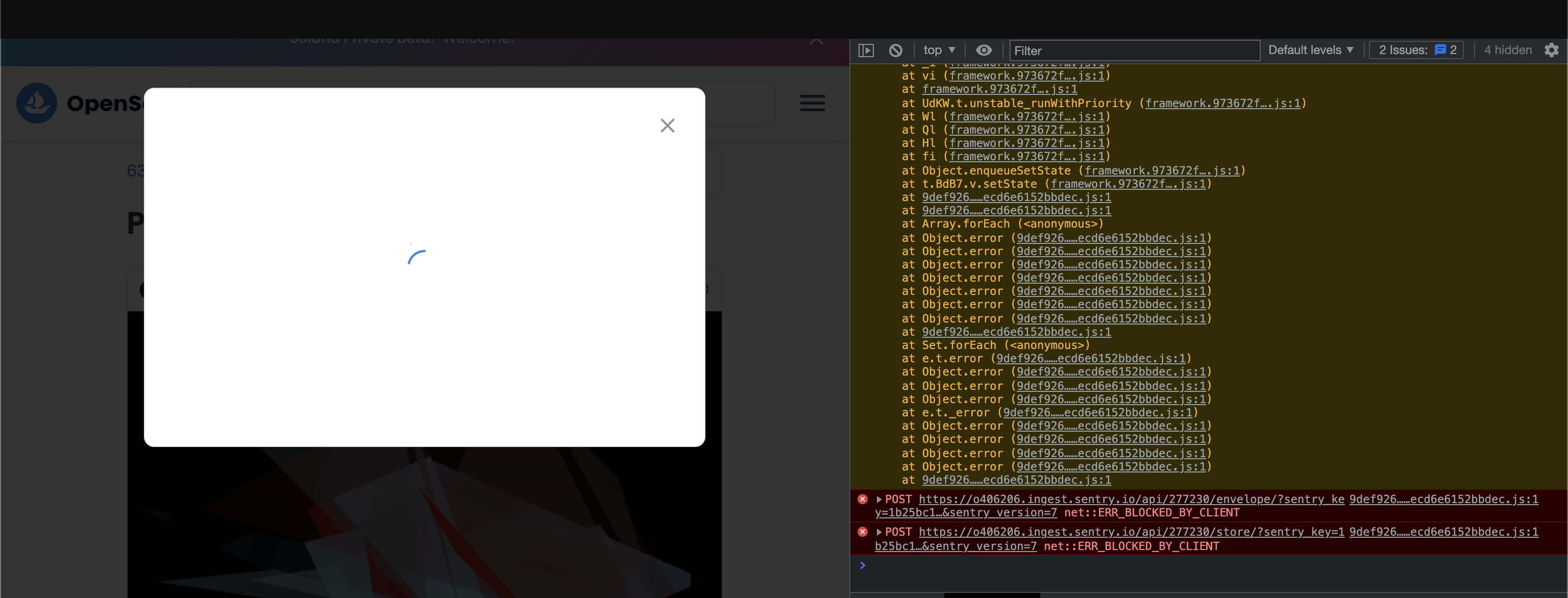 Transfer NFT hits white circle of death · Issue #315 · ProjectOpenSea/opensea-js · GitHub