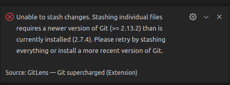 unable to stash a single file despite a compatible git version · Issue ...