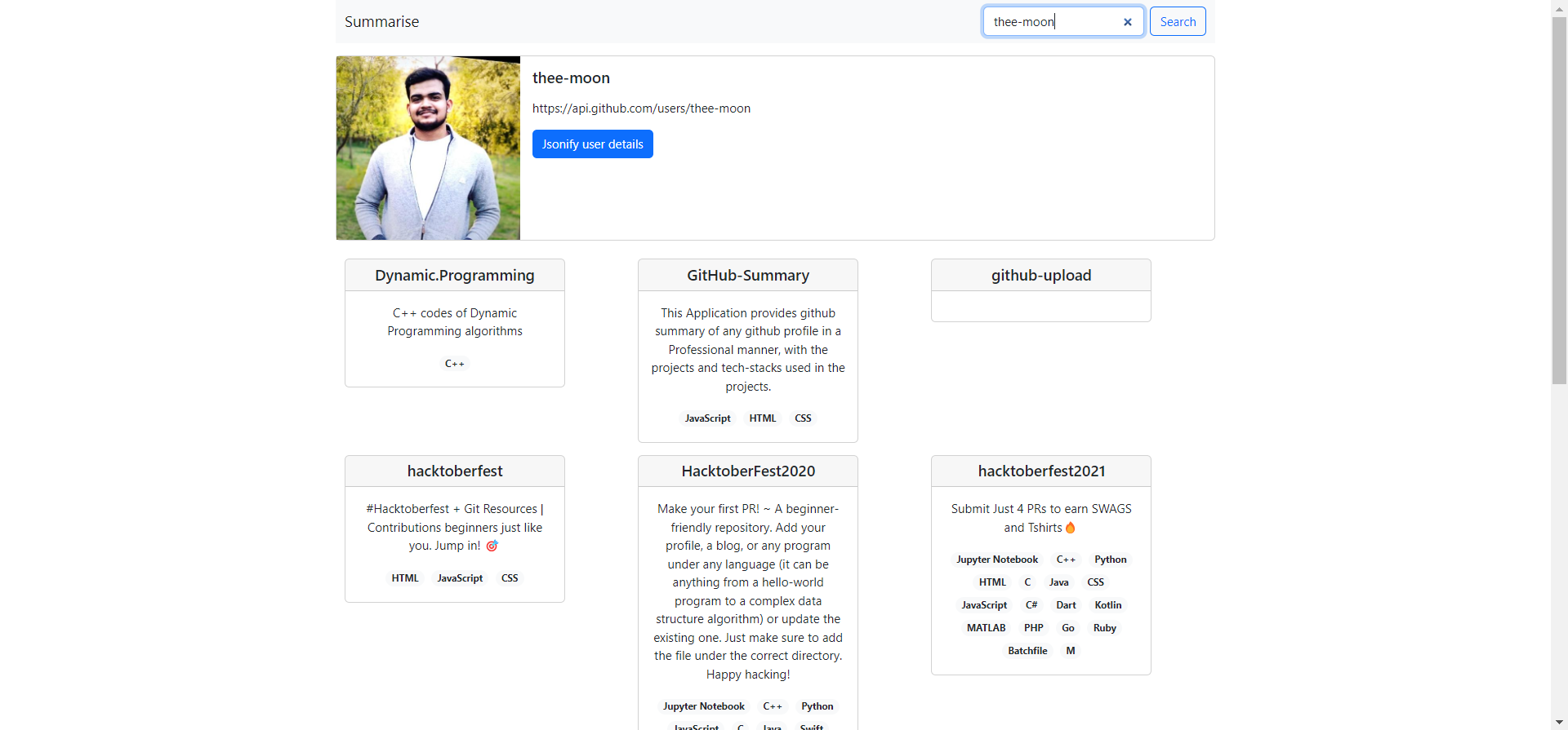 GitHub - thee-moon/GitHub-Summary: This Application provides github ...