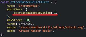 [Bug]: Attack Master Relic provides Global Evasion instead of Melee ...
