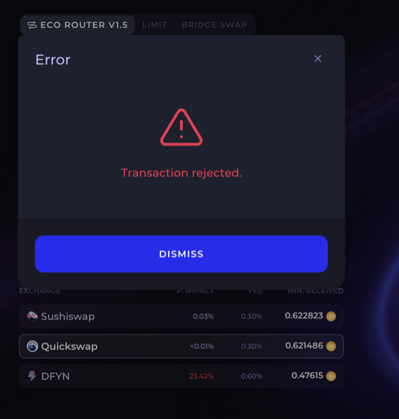 Transaction rejected error message · Issue #998 · SwaprHQ/swapr-dapp ...