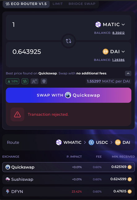 Transaction rejected error message · Issue #998 · SwaprHQ/swapr-dapp · GitHub