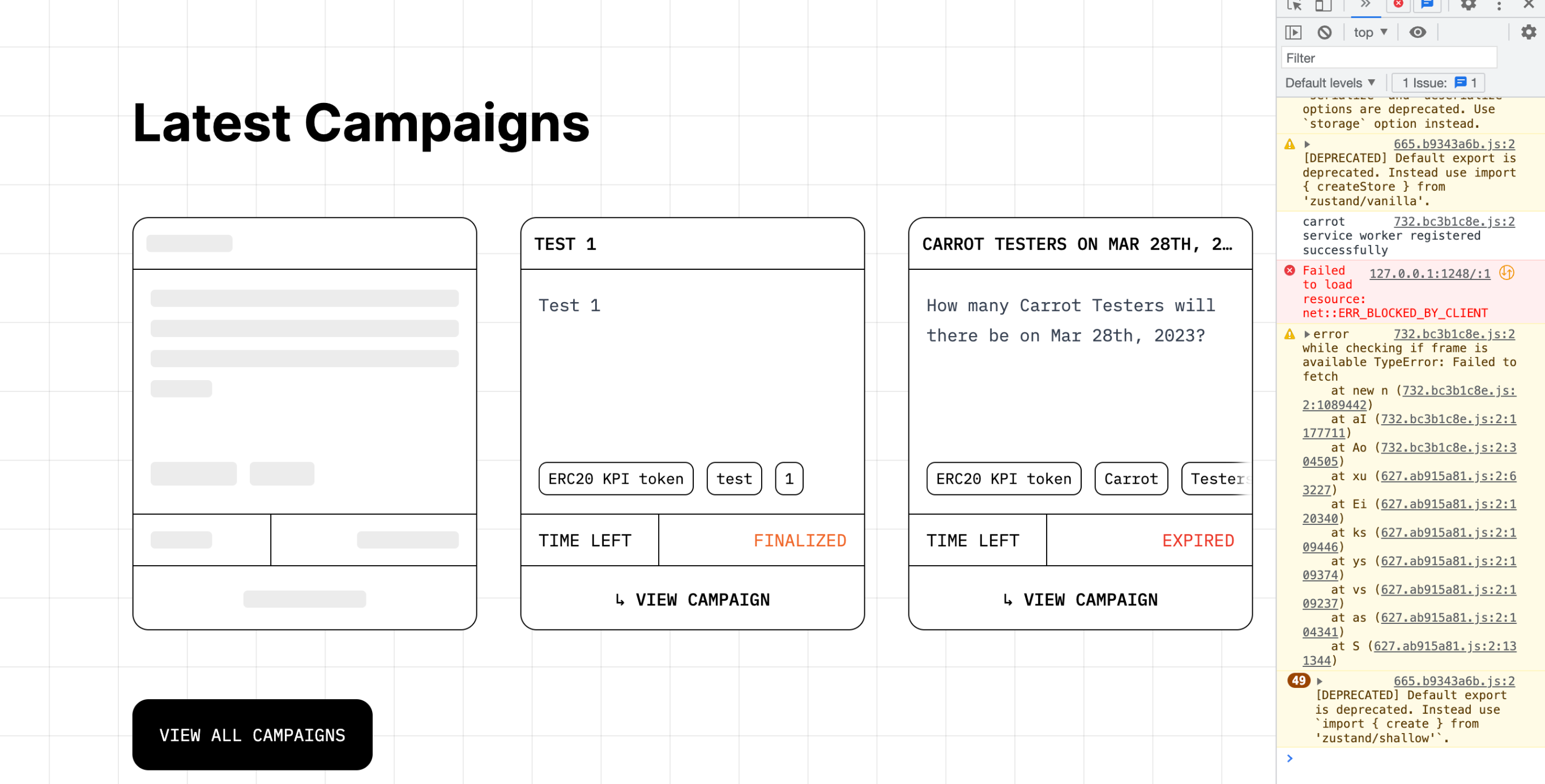 Newly created campaign can’t be viewed (CORS issue) · Issue #98 · carrot-kpi/erc20-kpi-token ...