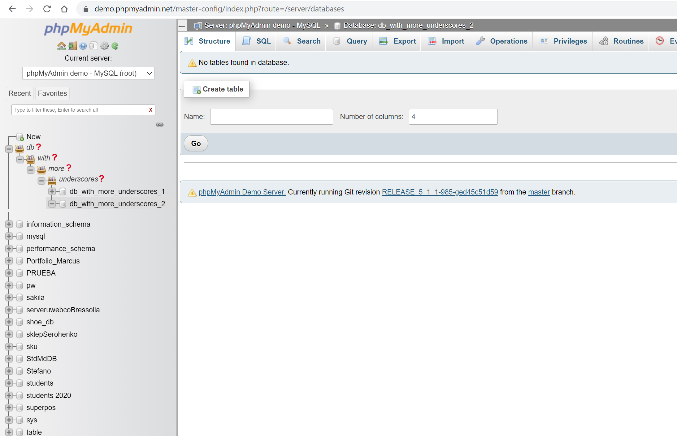 Weird database-name "nesting" in the left menu when underscore signs are used in their names ...