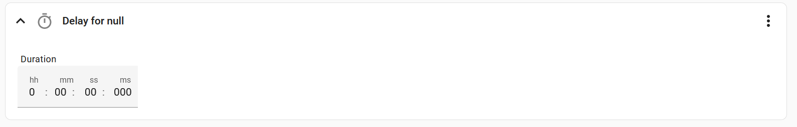Leaving "duration" as default in "Wait for time to pass" action ...