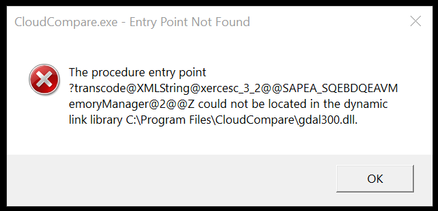 BUG - procedure entry point gdal300.dll · Issue #1259 · CloudCompare/CloudCompare · GitHub