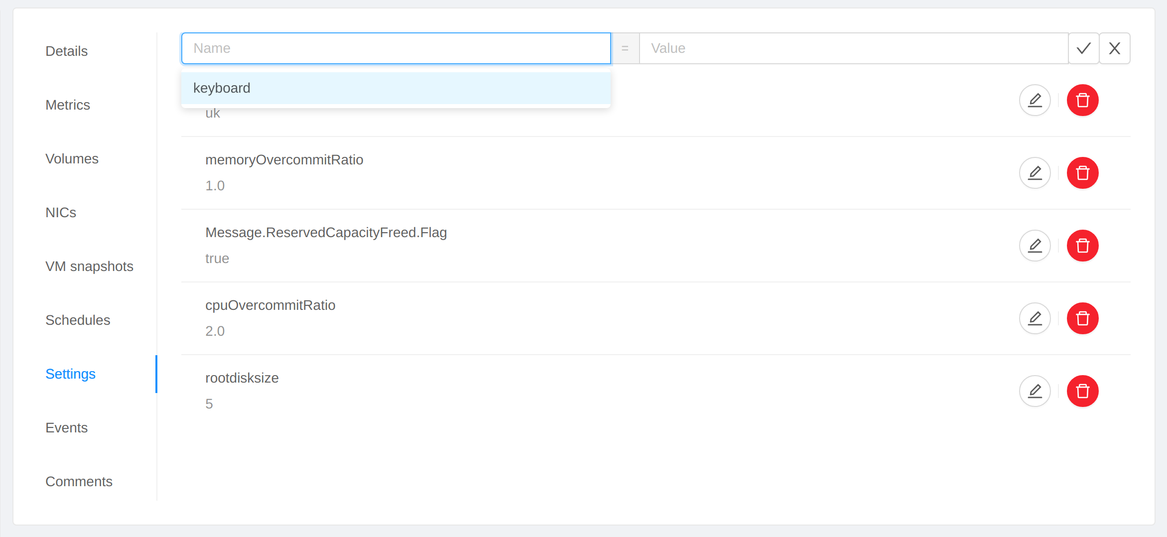 Ui Only The Previous Vm Template Setting Is Present In The Dropdown When Add A New Setting