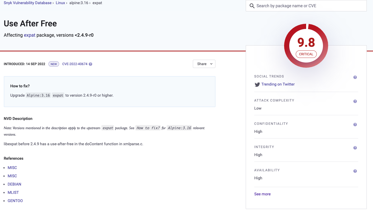 [Security] Critical CVE-2022-40674 in expat · Issue #283 · adoptium/containers · GitHub