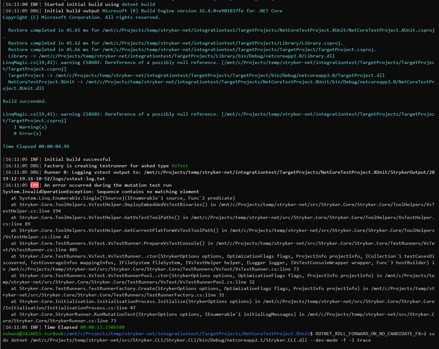 Microsoft TestPlatform Portable Vstest console dll Does Not Run On 