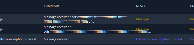 Logging screen : summary column extends without limit if the message contains no space character ...