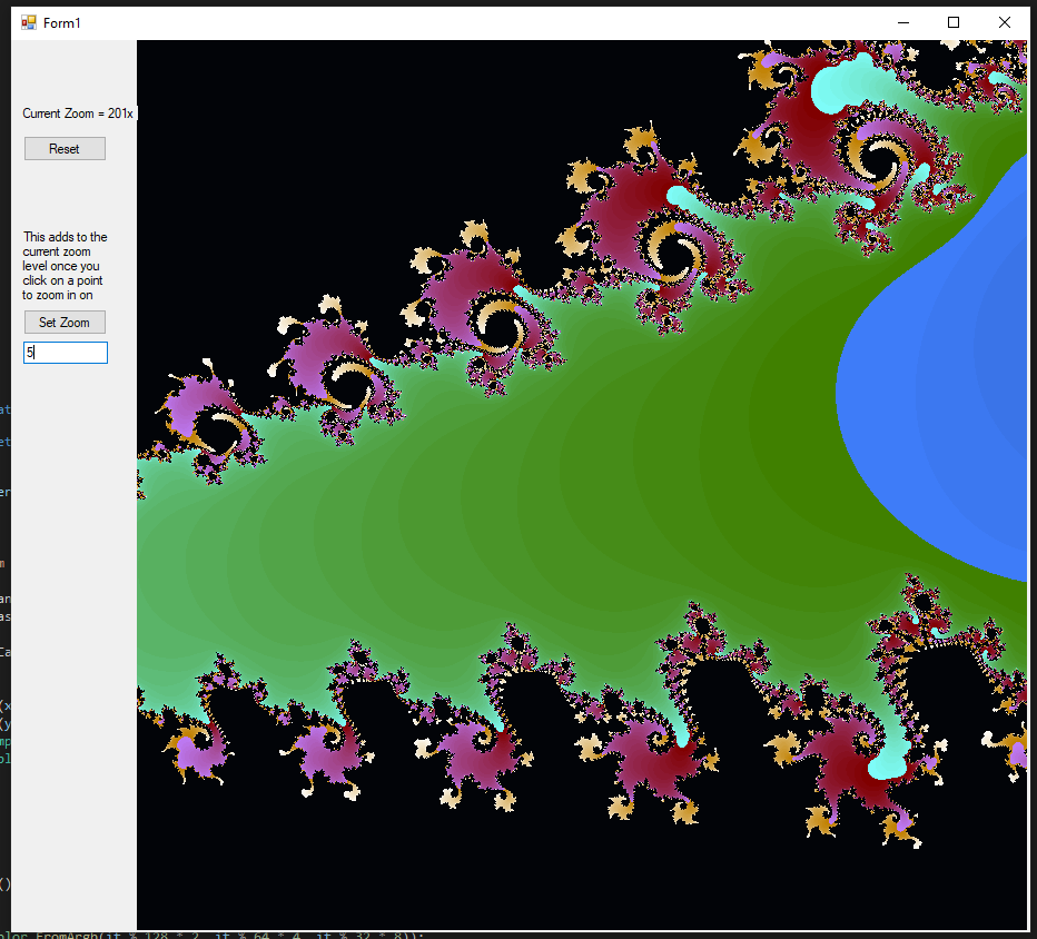 GitHub - presleyduggan/Mandelbrot: Windows Form program that displays Mandelbrot set and allows ...