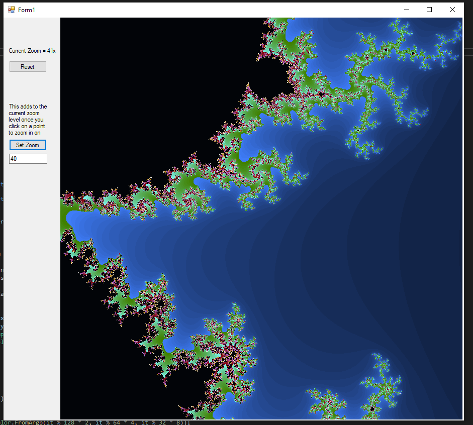 Github Presleydugganmandelbrot Windows Form Program That Displays Mandelbrot Set And Allows 7618