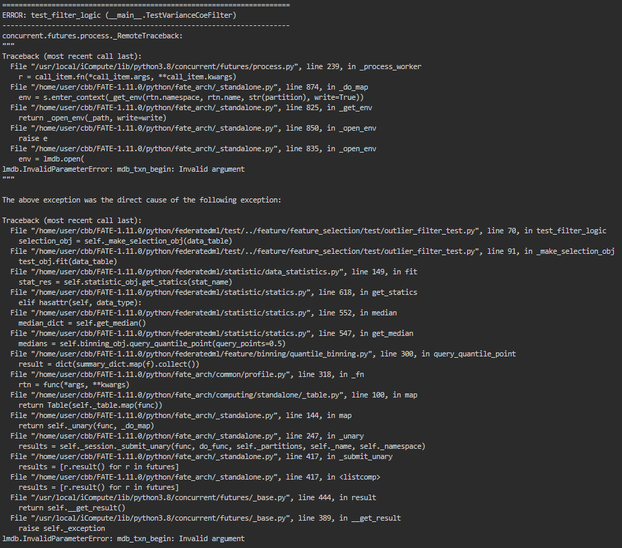 单元测试出现错误：lmdb.InvalidParameterError: mdb_txn_begin: Invalid argument · Issue #4789 · FederatedAI ...